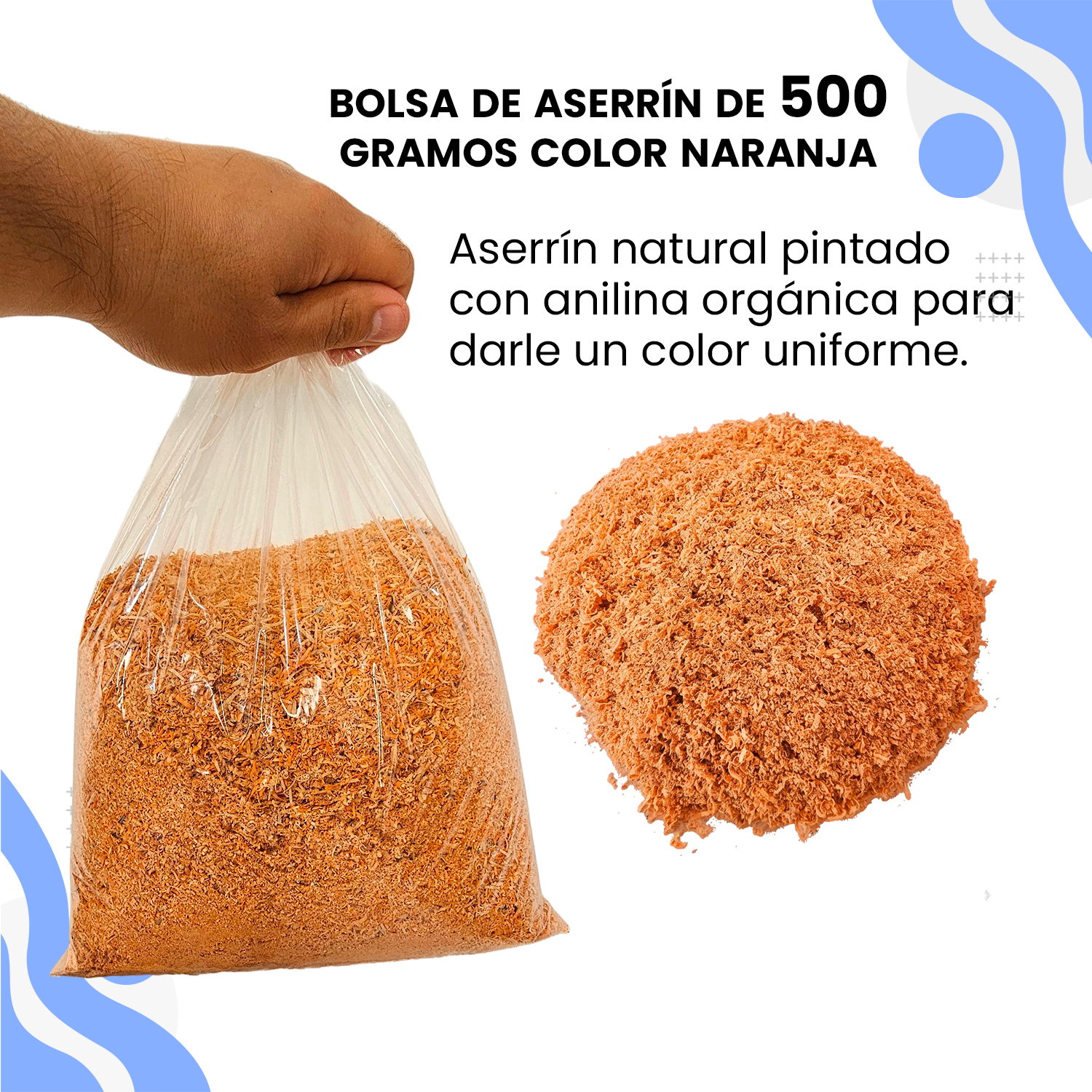 Aserrín Pintado Bolsa 500 gramos Color naranja (1 kg) - Yunuen ...